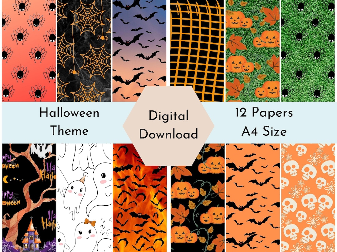 Halloween Digital Paper Pack, Spooky Scrapbook Papers for Invitations ...