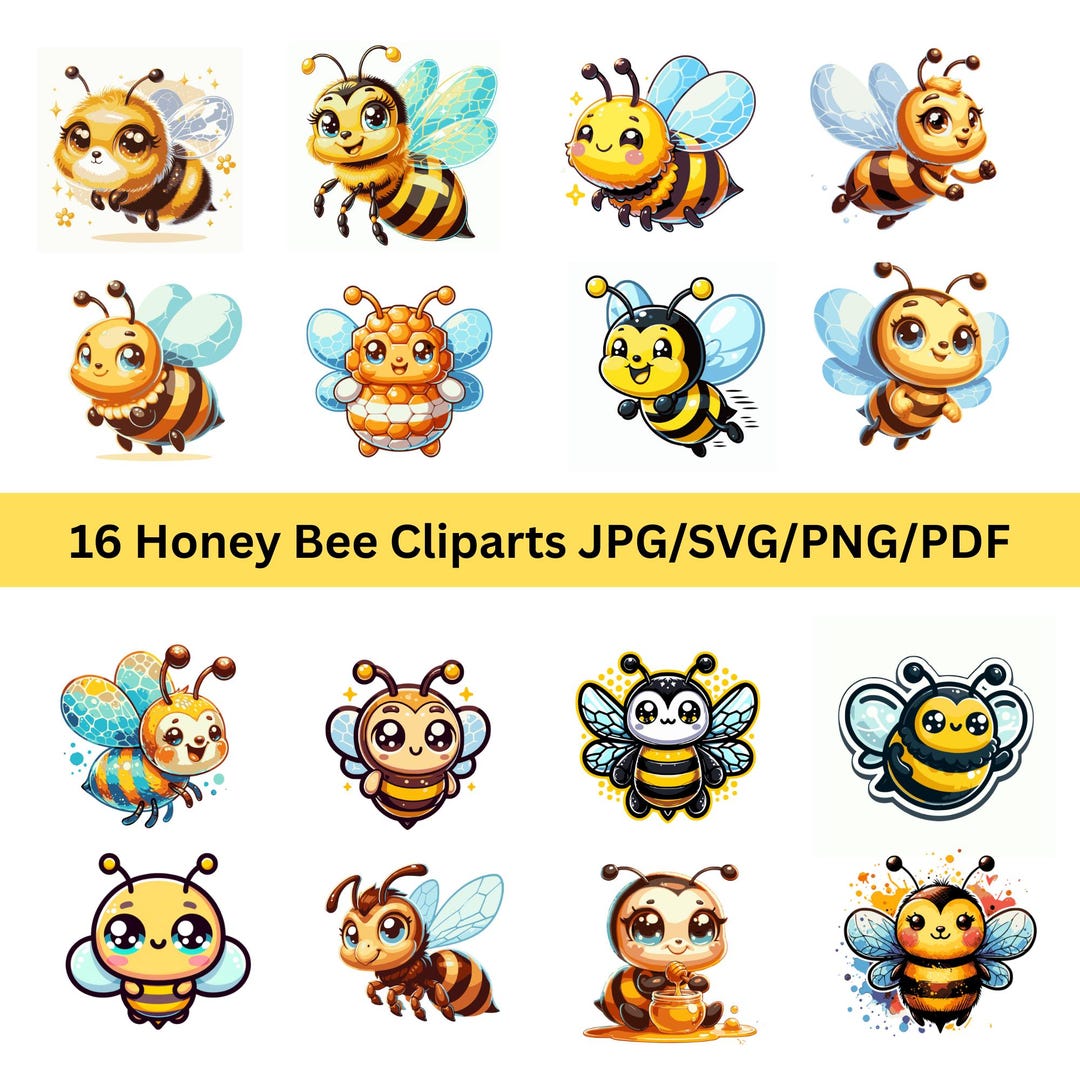 Cute Bee Clipart Bundle, Png Jpg Svg Pdf Files, High-quality PNG ...