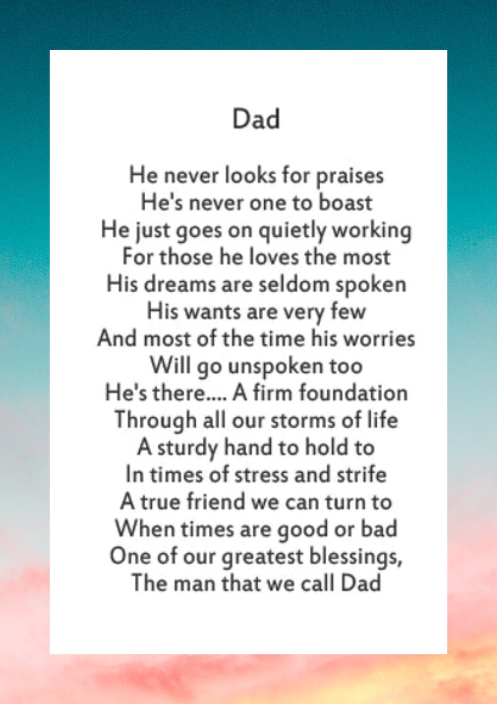 Printable Dad Poem PNG Fathers Day Fathers Day Gift Fathers - Etsy
