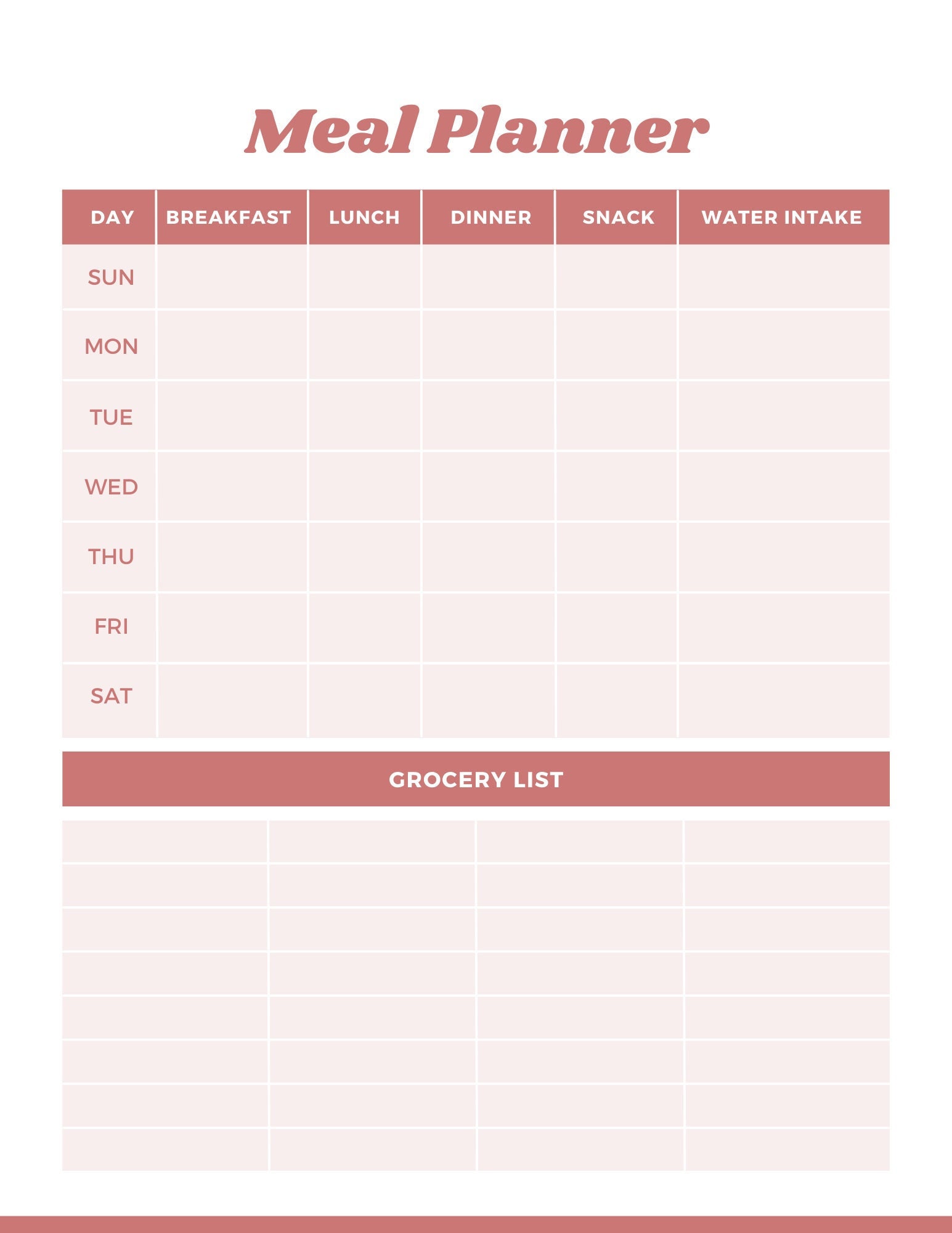 Blank Weekly Meal Planner for You to Print and Use at Home. - Etsy