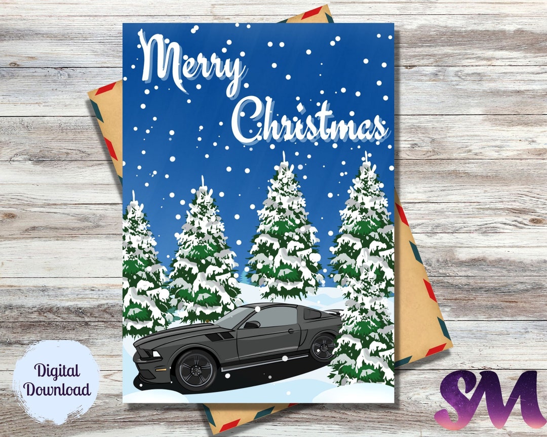 Digital Mustang Christmas Card, Digital Car Christmas Card, Mustang ...