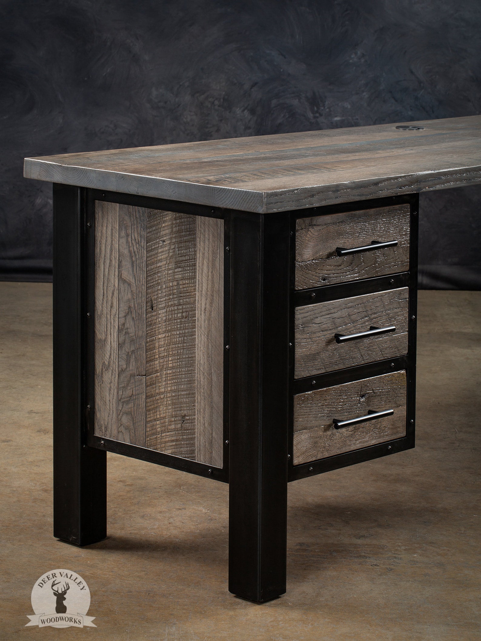 Stained Barnwood L-shaped Office Desk With Drawers, Rustic Corner Desk ...