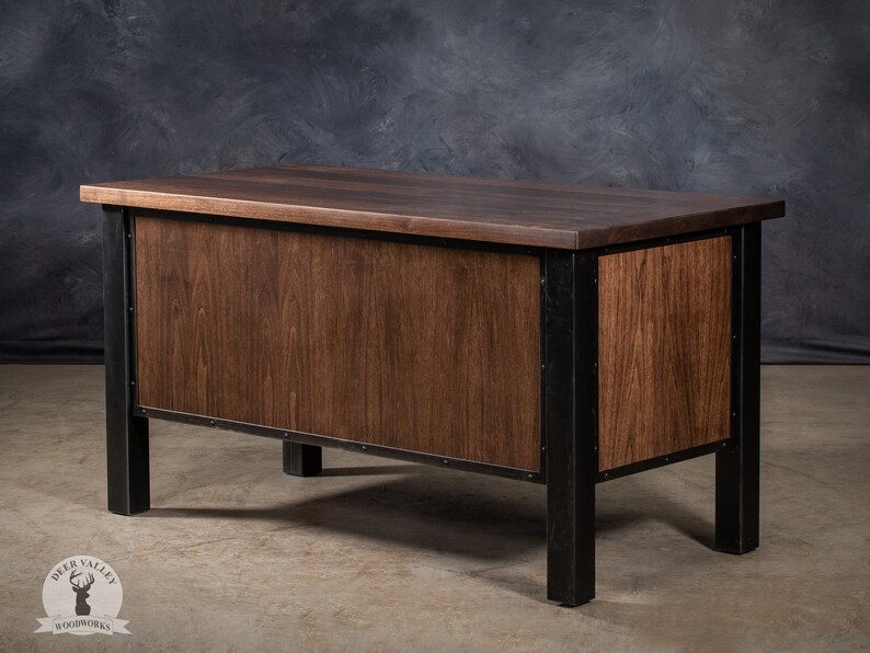 Walnut Executive Desk With Drawers, Modern Office Desk, Industrial Desk ...