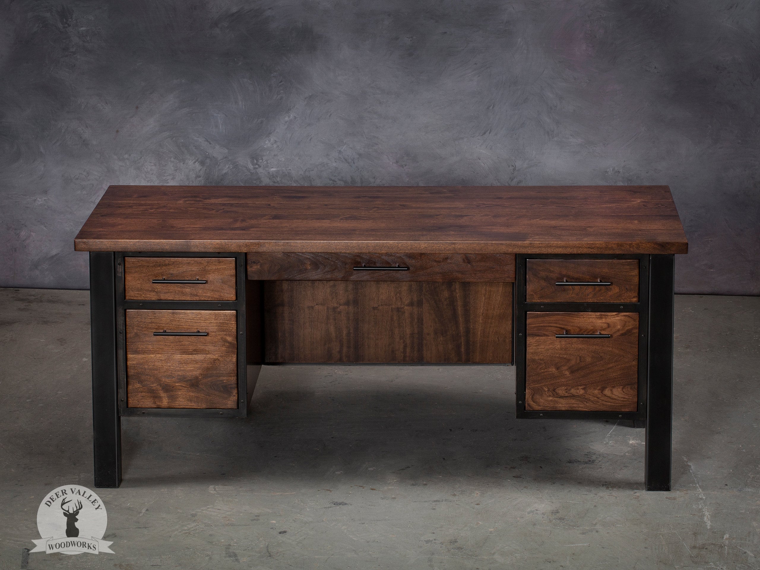 Walnut Executive Desk, Walnut Desk With Drawers, Industrial Office Desk ...