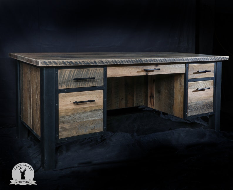 Industrial Modern Barnwood Desk With Drawers Reclaimed Wood - Etsy