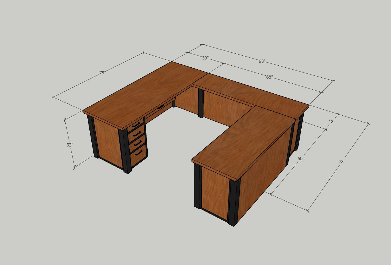 Walnut U-shaped Computer Desk, Rustic Corner Desk, Solid Wood Office ...