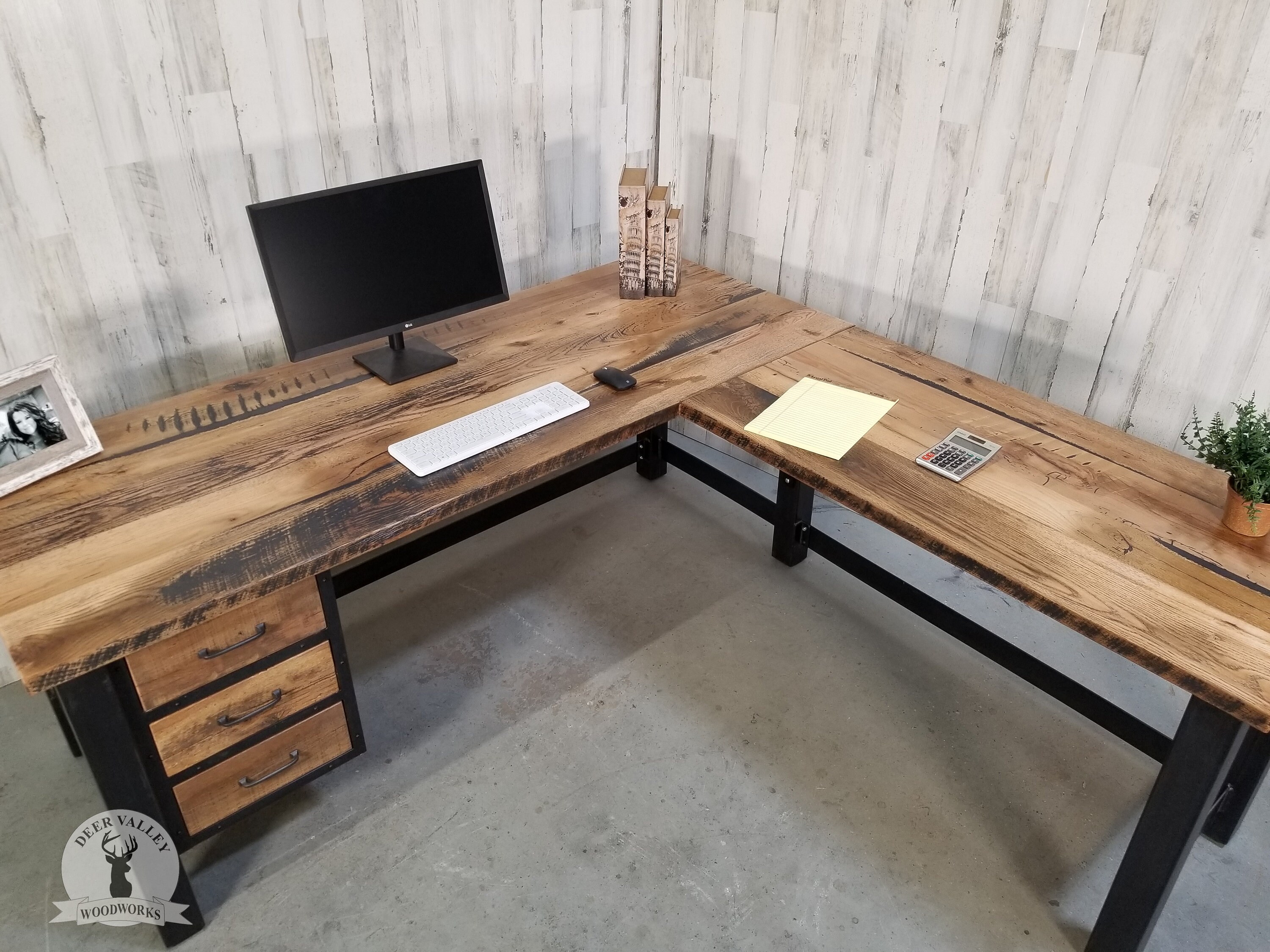 Reclaimed L-shaped Computer Desk, Rustic Corner Desk, Barnwood Office ...