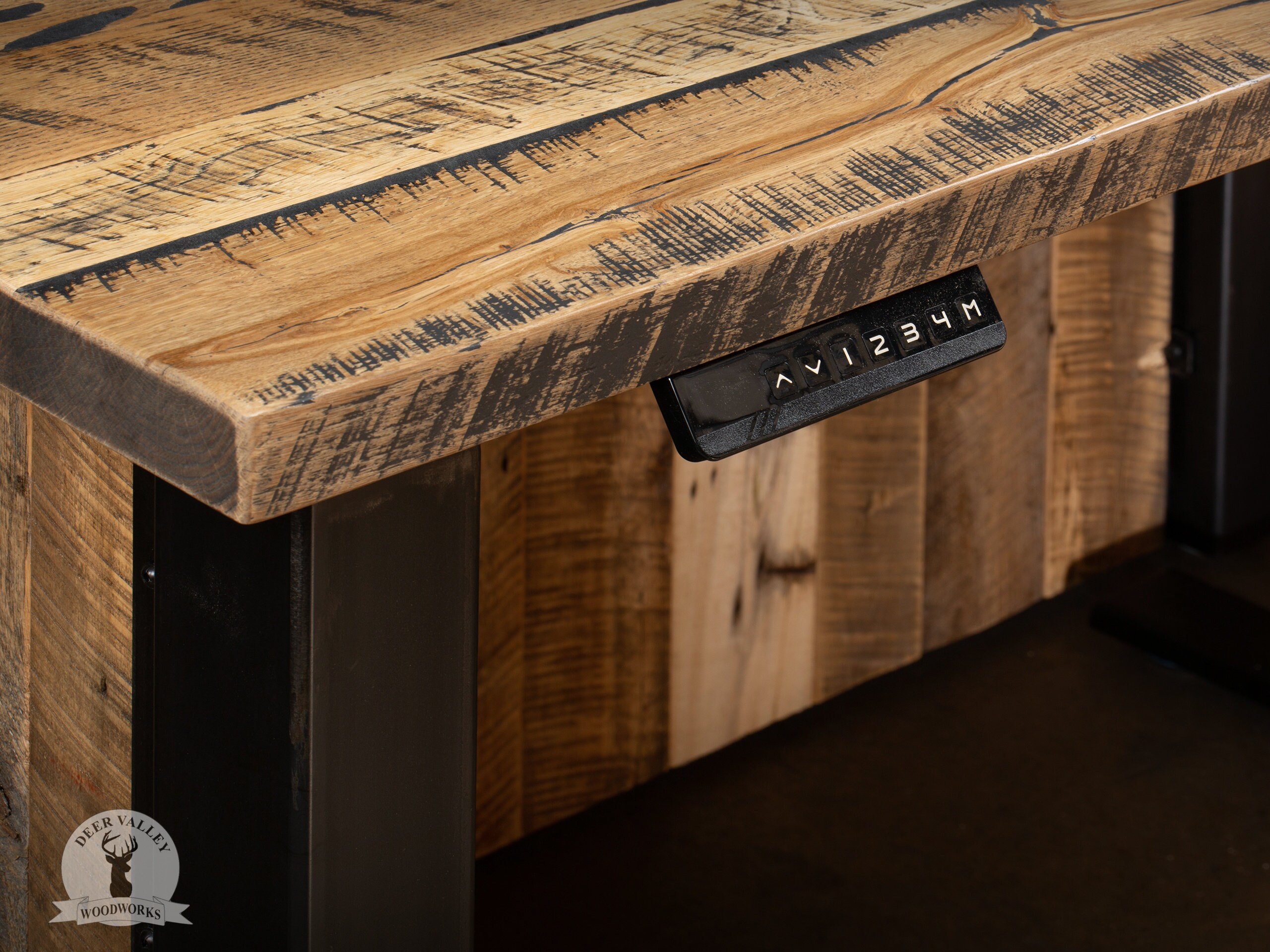 Reclaimed U-shaped Workstation With Sit Stand Desk and Hutch, Rustic ...