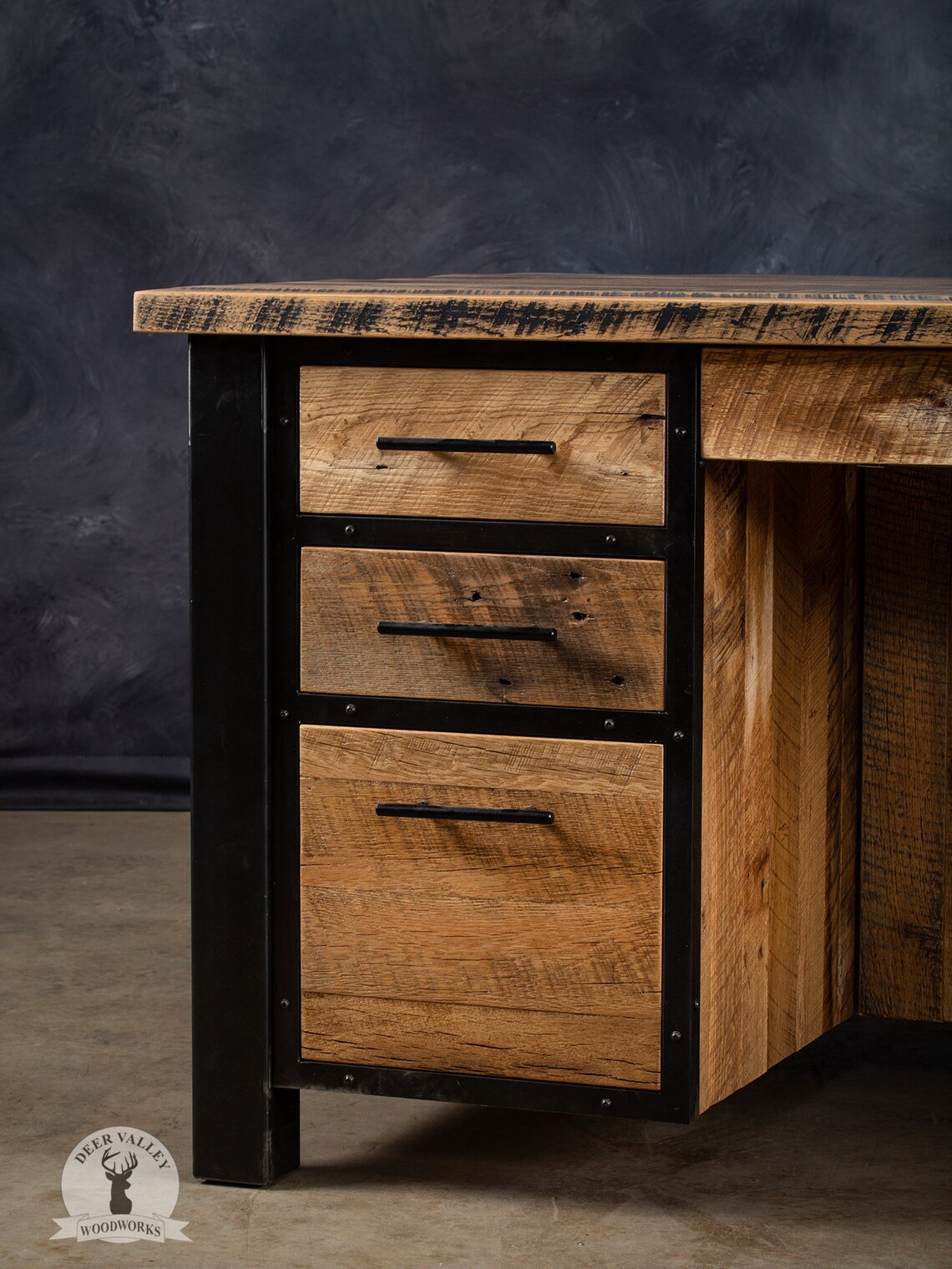 Reclaimed Wood Executive Desk With Storage, Office Computer Desk ...