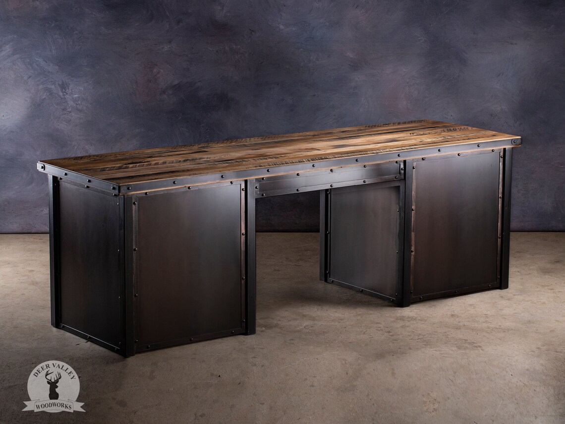 Industrial Modern Desk, Reclaimed Wood Desk, Large Executive Desk ...