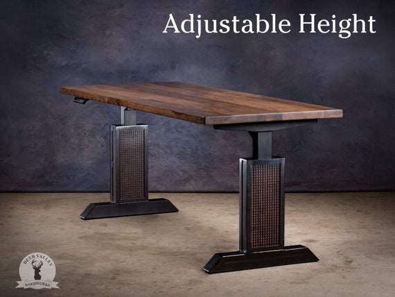 Sit Stand Desk Adjustable Height Desk Electric Stand Desk Wood Standing Desk Office Desk With Adjustable Height Industrial Modern Desk Etsy