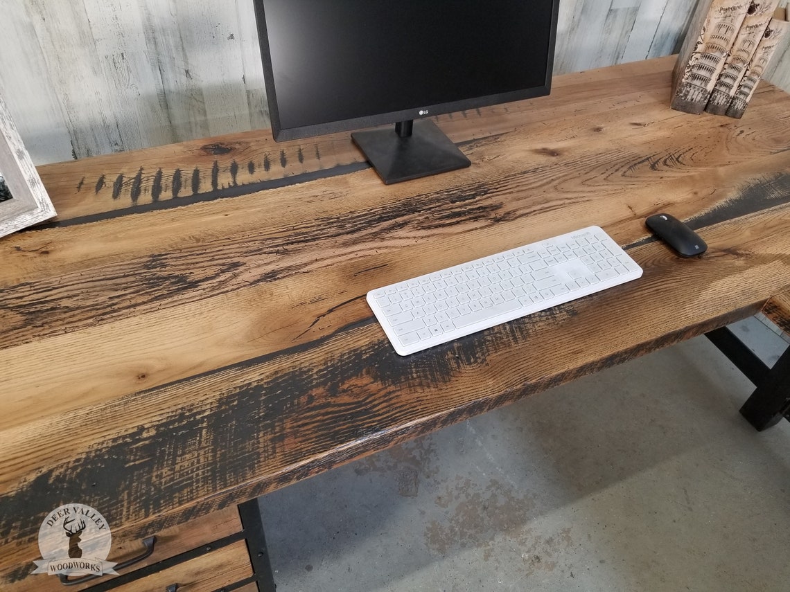 Reclaimed L-shaped Computer Desk, Rustic Corner Desk, Barnwood Office ...