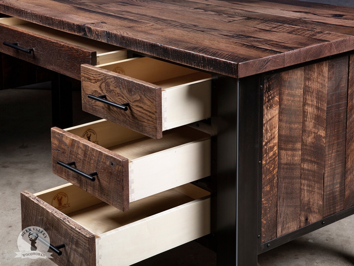 Barnwood L-shaped Desk, Rustic Corner Desk, Reclaimed Wood Office Desk ...