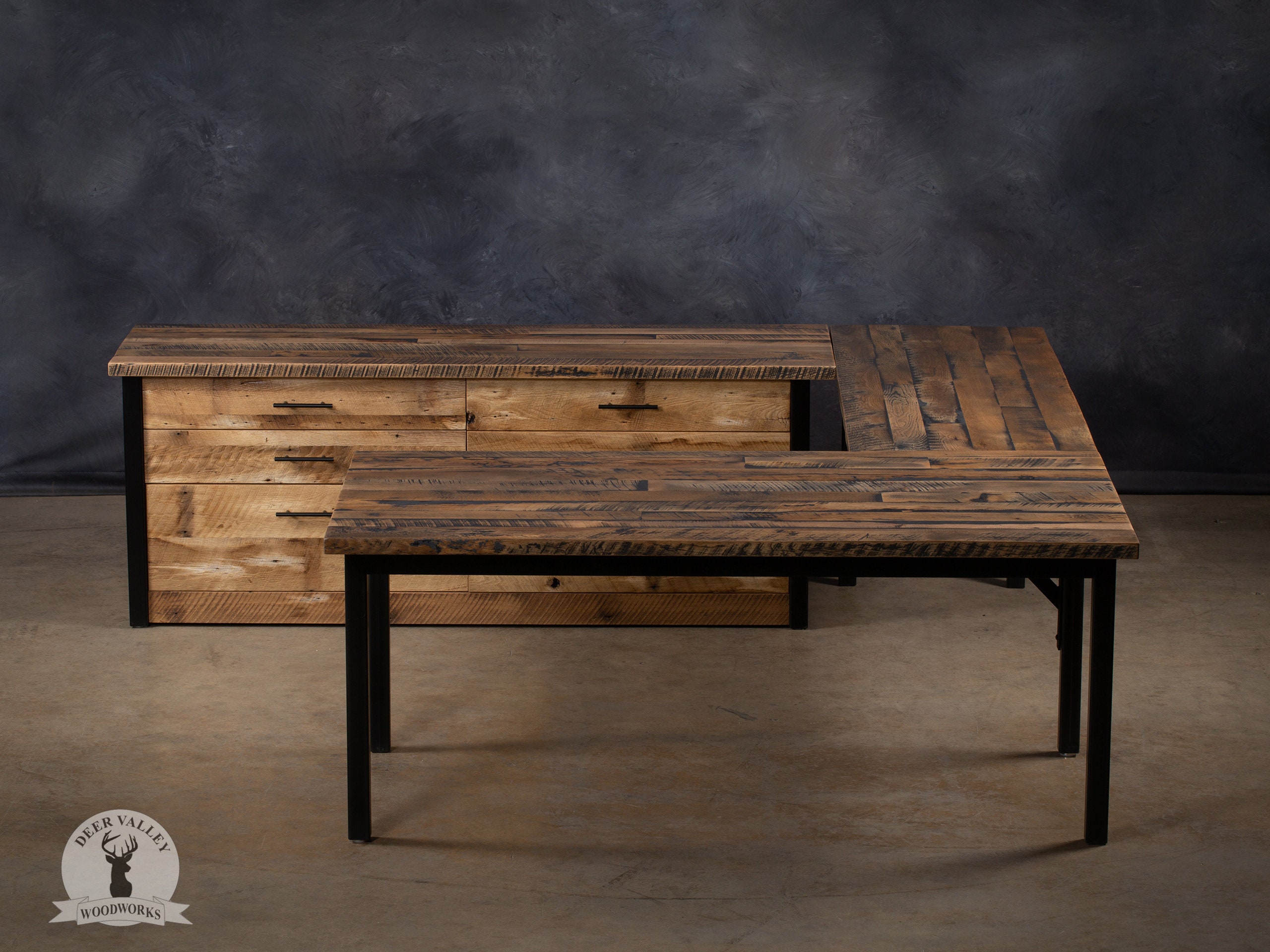 Reclaimed U-shaped Computer Office Desk With Credenza, Rustic Corner ...