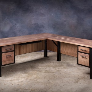Walnut Computer Desk, Rustic Corner Desk, Solid Wood Office Desk ...