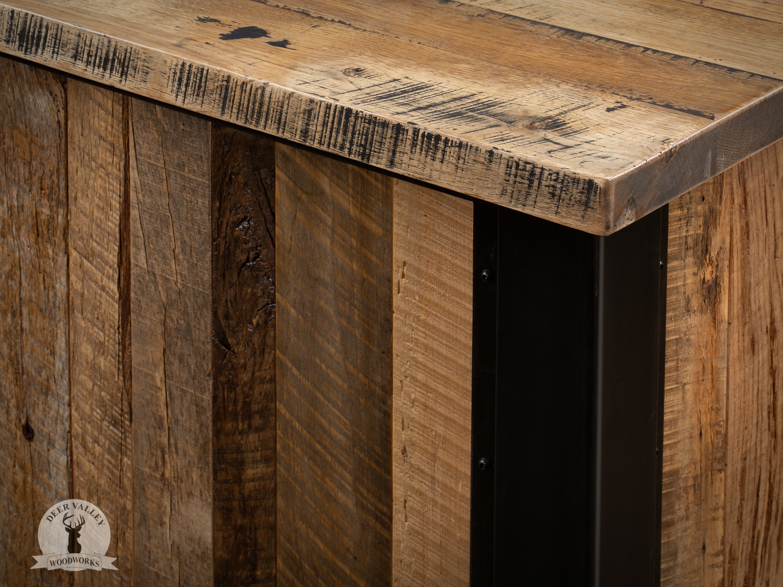 Reclaimed U-shaped Workstation With Sit Stand Desk and Hutch, Rustic ...