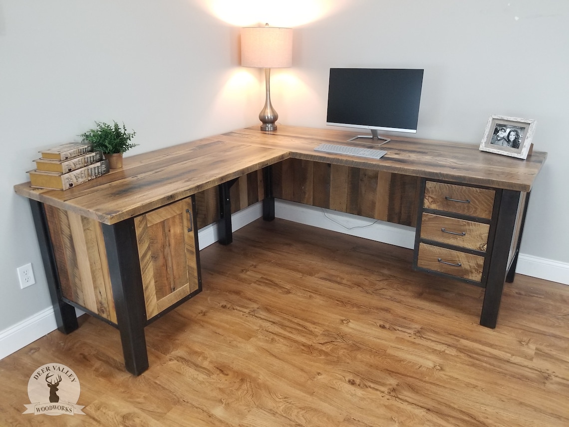 Reclaimed Wood L-shaped Desk Rustic Corner Desk Barnwood - Etsy