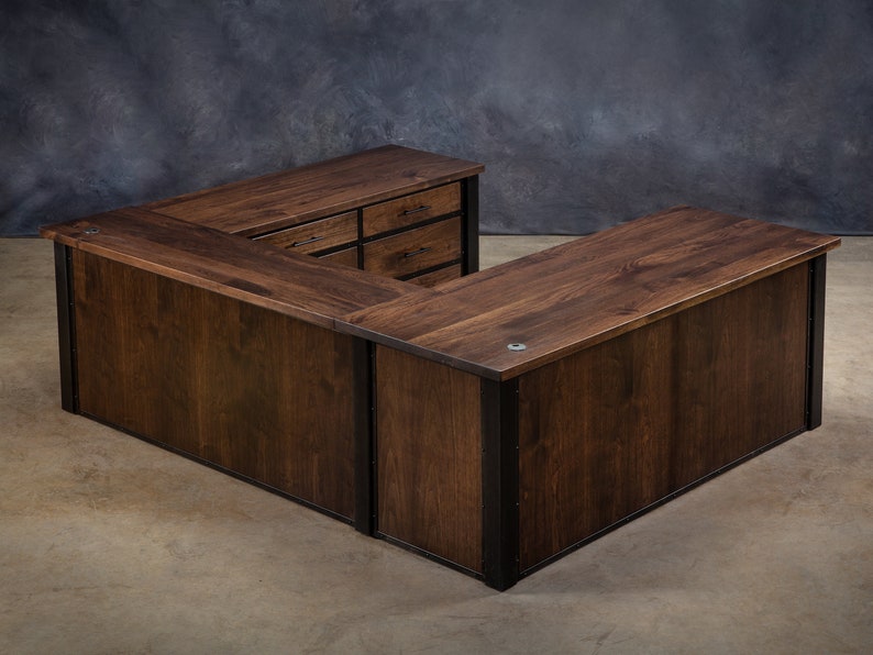 Walnut U-shaped Computer Desk, Rustic Corner Desk, Solid Wood Office ...