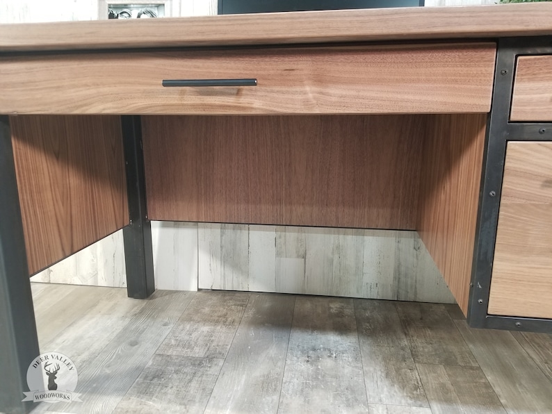 Walnut Executive Desk, Modern Office Desk, Industrial Desk, Solid Wood ...