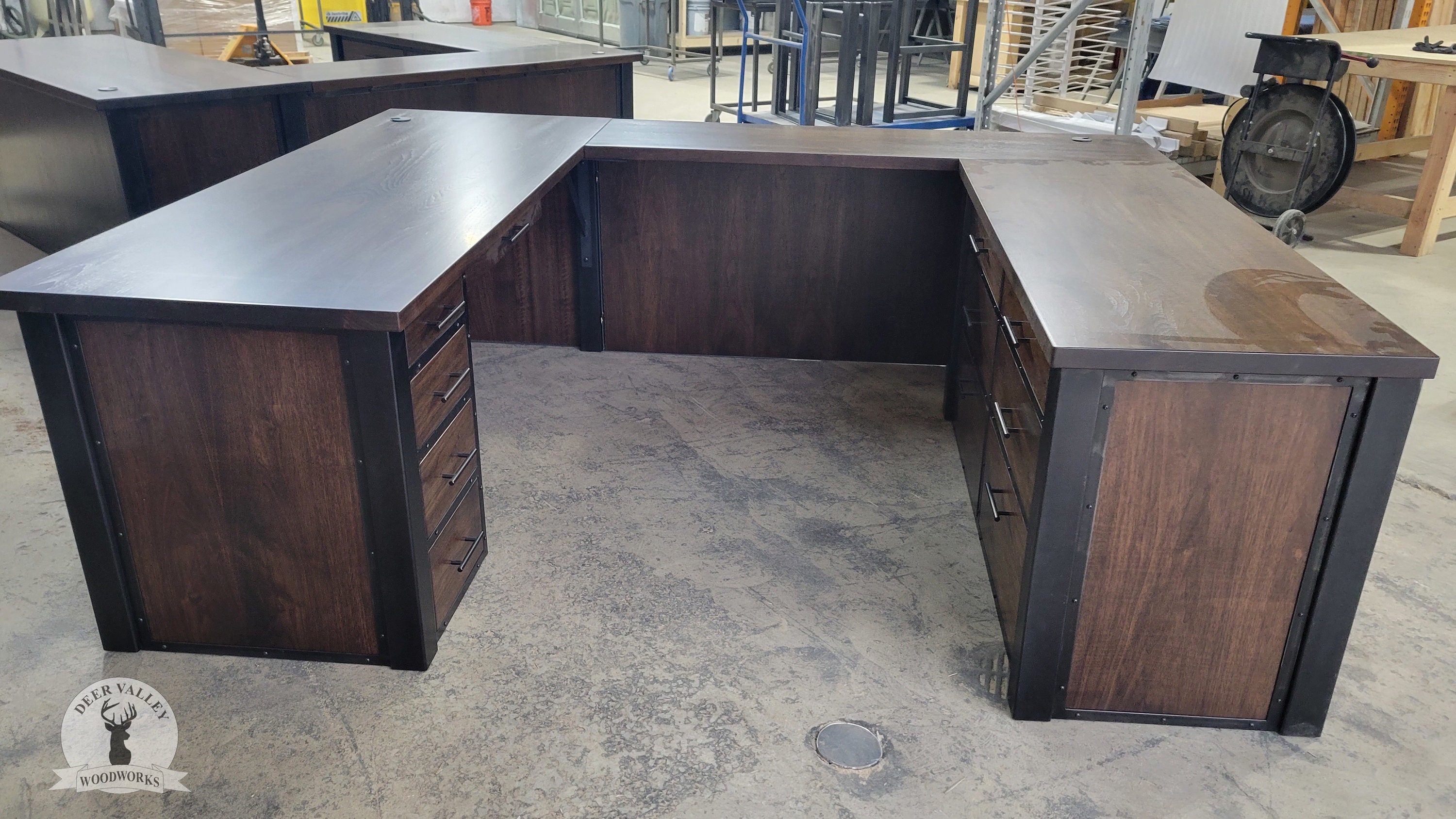 Walnut U-shaped Computer Desk, Rustic Corner Desk, Solid Wood Office ...