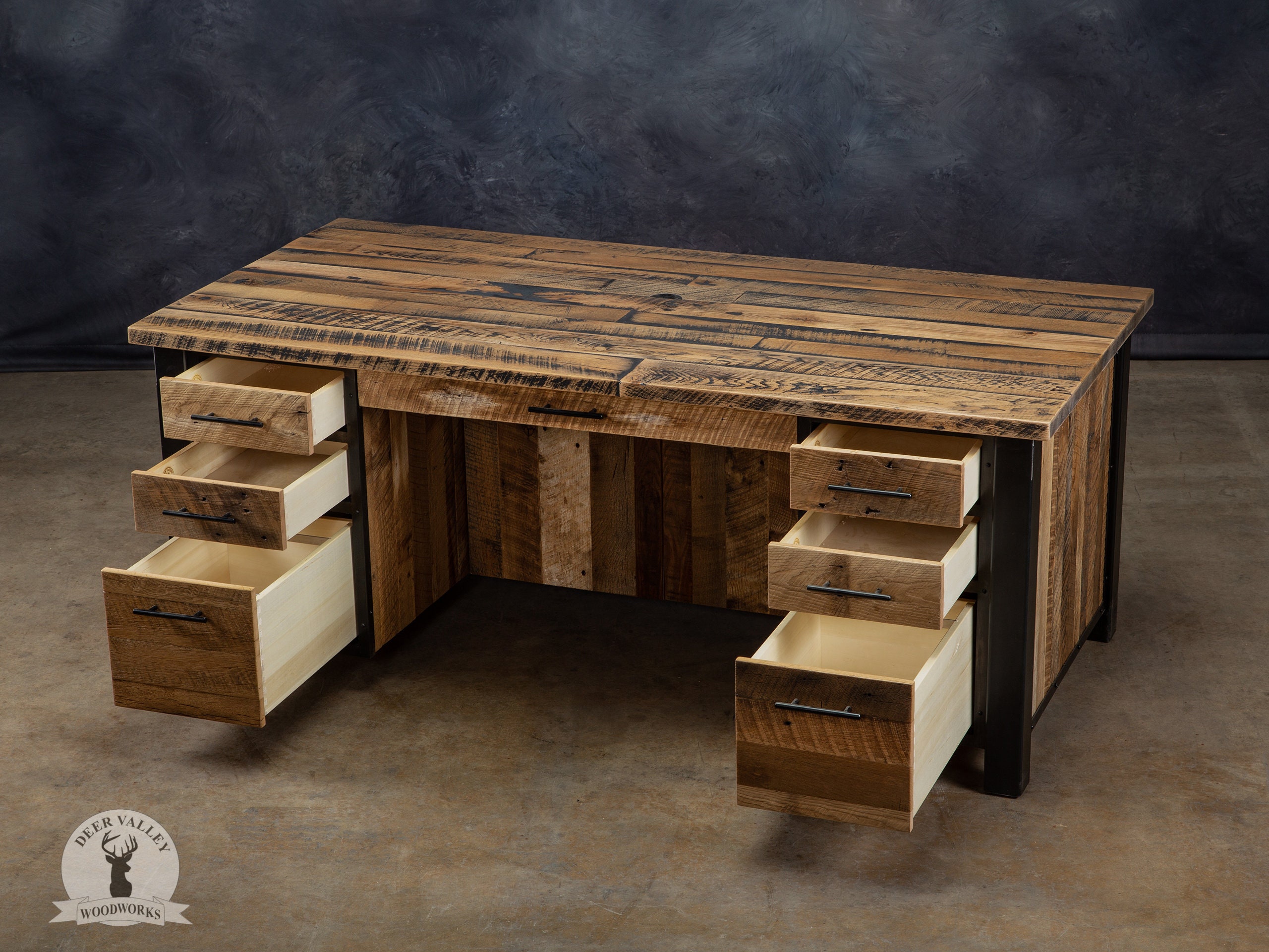 Reclaimed Wood Executive Desk With Storage, Office Computer Desk ...