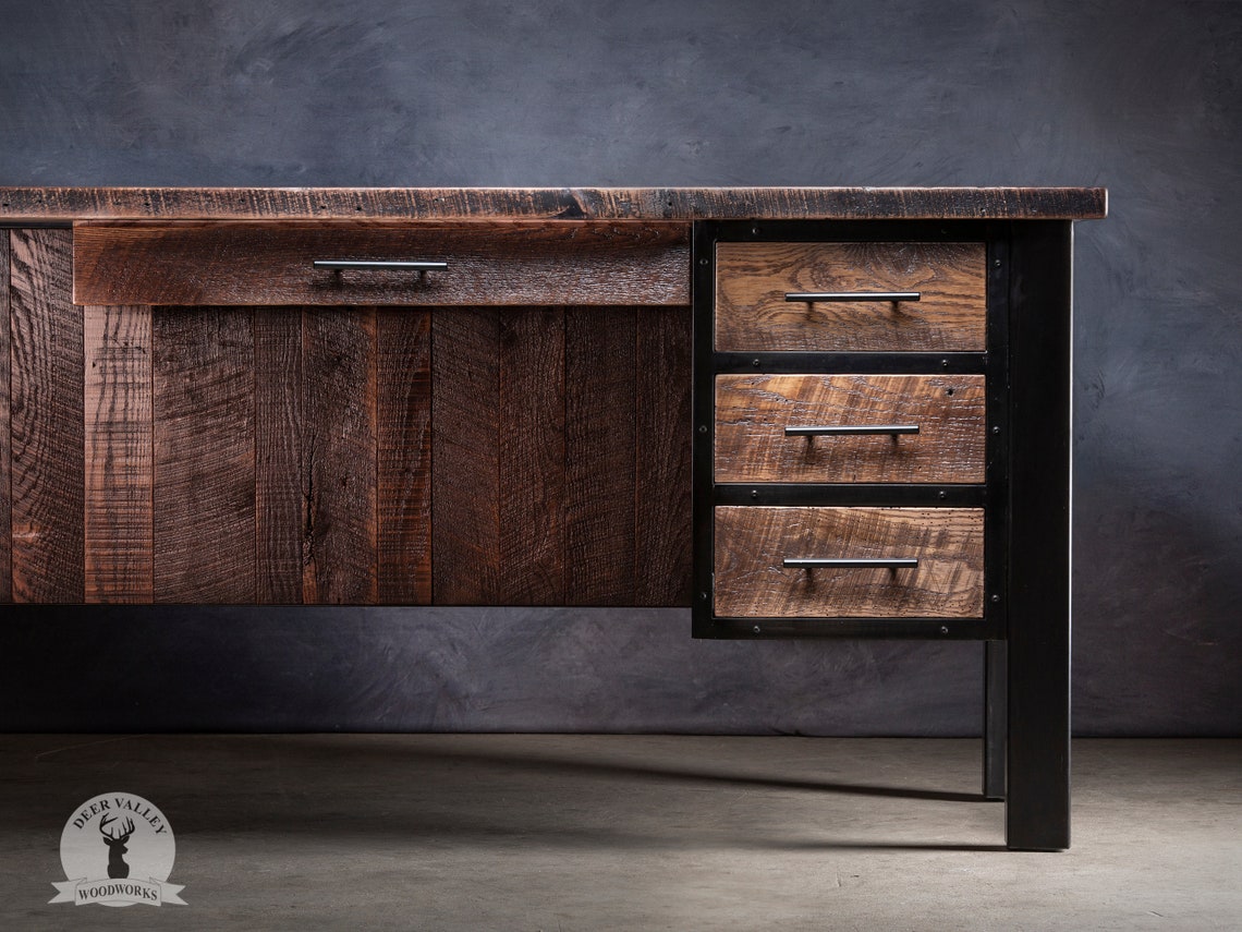 Barnwood L-shaped Desk, Rustic Corner Desk, Reclaimed Wood Office Desk ...