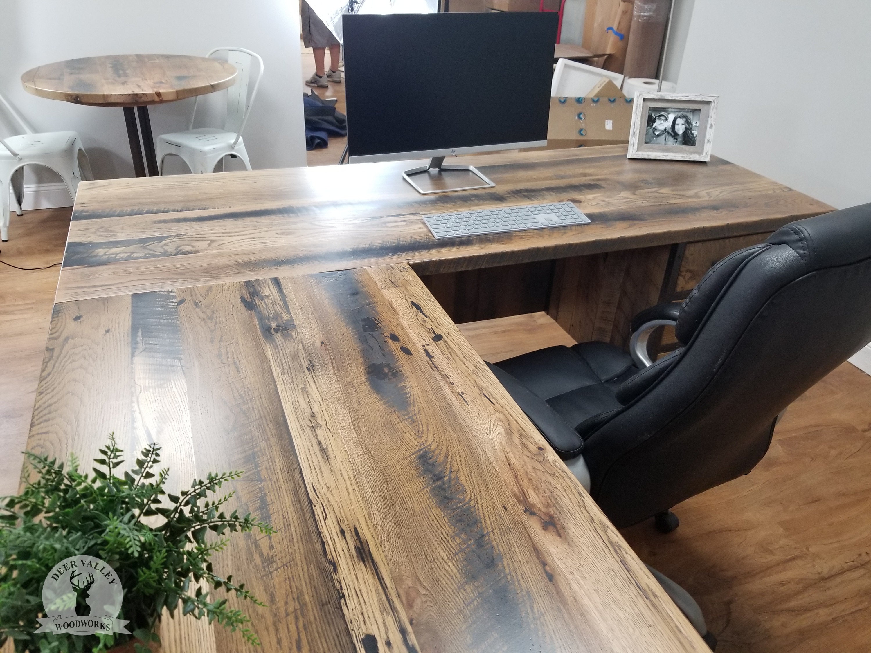 Reclaimed Wood L-shaped Computer Desk, Rustic Wood Corner Desk ...