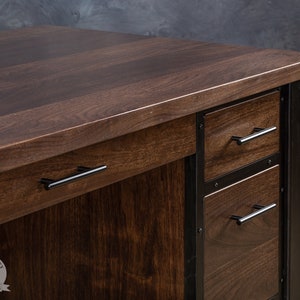 Walnut Executive Desk With Drawers, Modern Office Desk, Industrial Desk ...