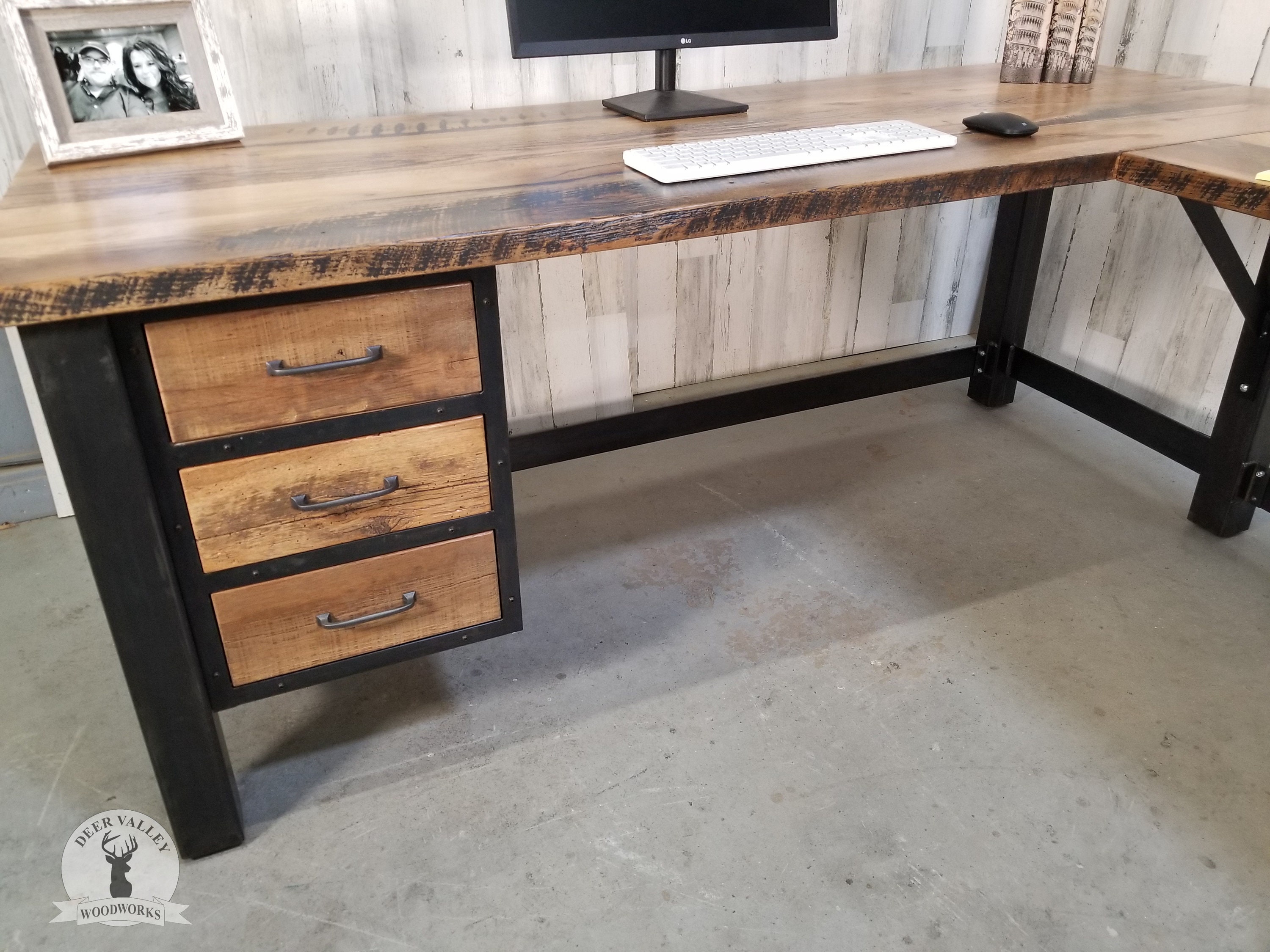 Reclaimed L-shaped Computer Desk, Rustic Corner Desk, Barnwood Office ...