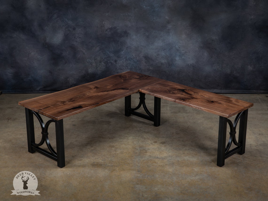 Live Edge Walnut Desk, Live Edge Slab Corner Desk, Industrial Modern L ...