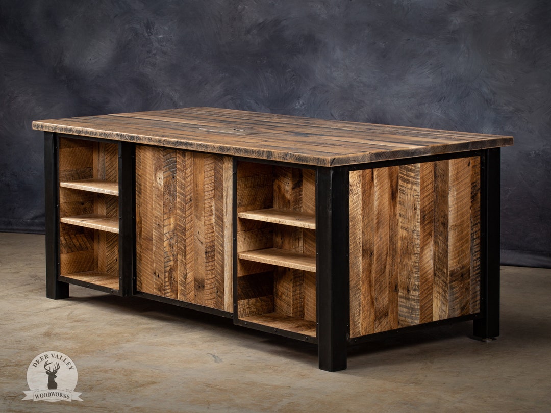 Reclaimed Wood Executive Desk With Storage, Office Computer Desk ...