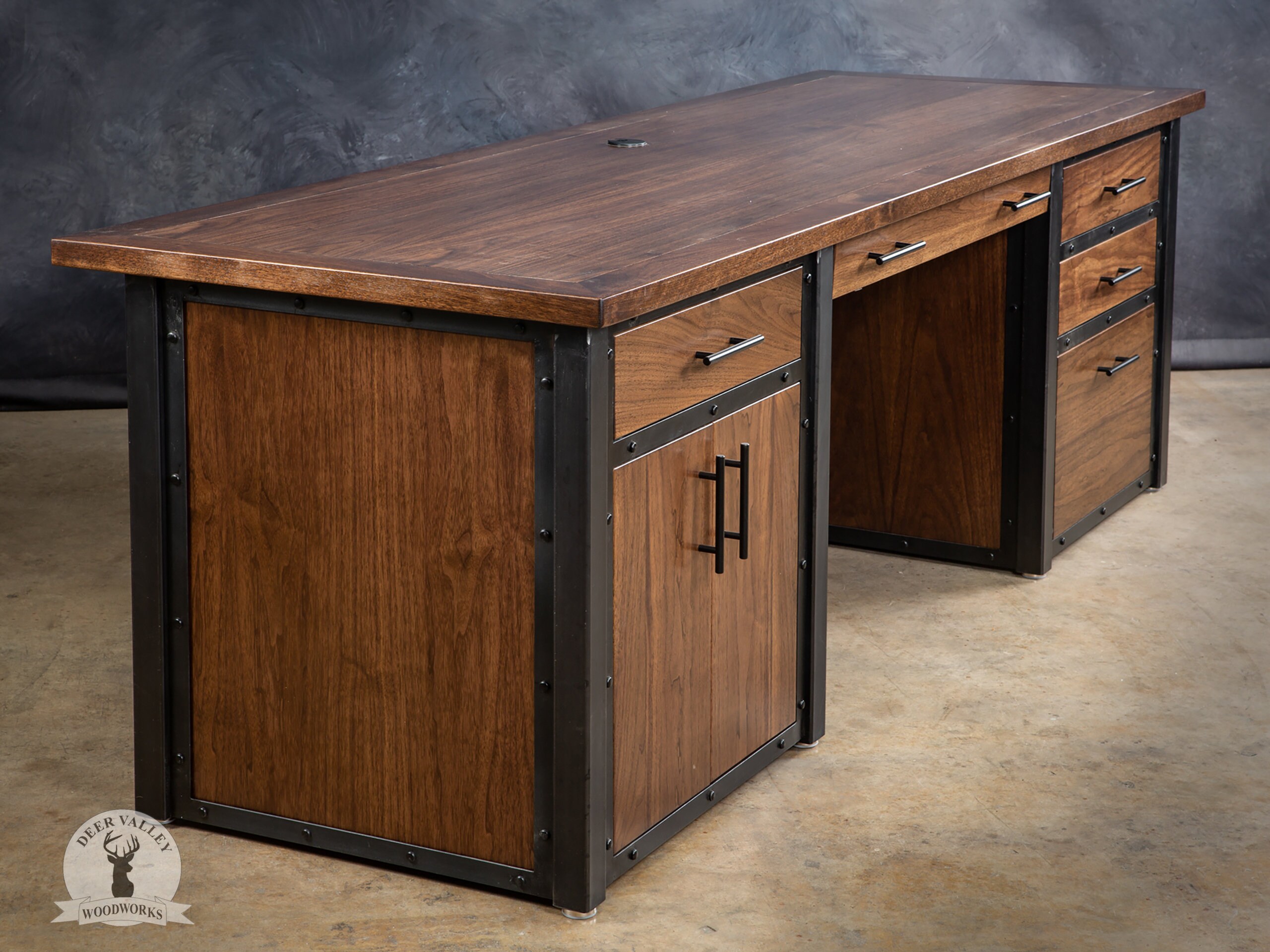 Industrial Walnut Executive Desk, Wood Modern Desk, Large Executive ...