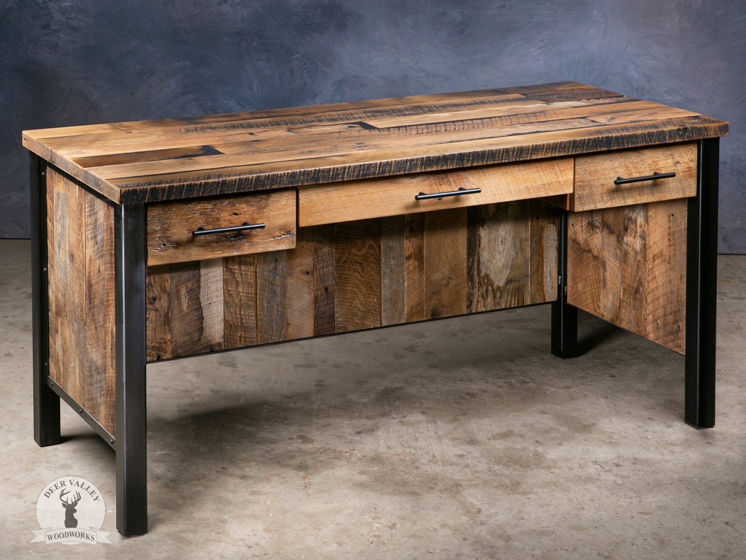 Reclaimed Wood Executive Desk, Industrial Office Desk, Barnwood Desk ...