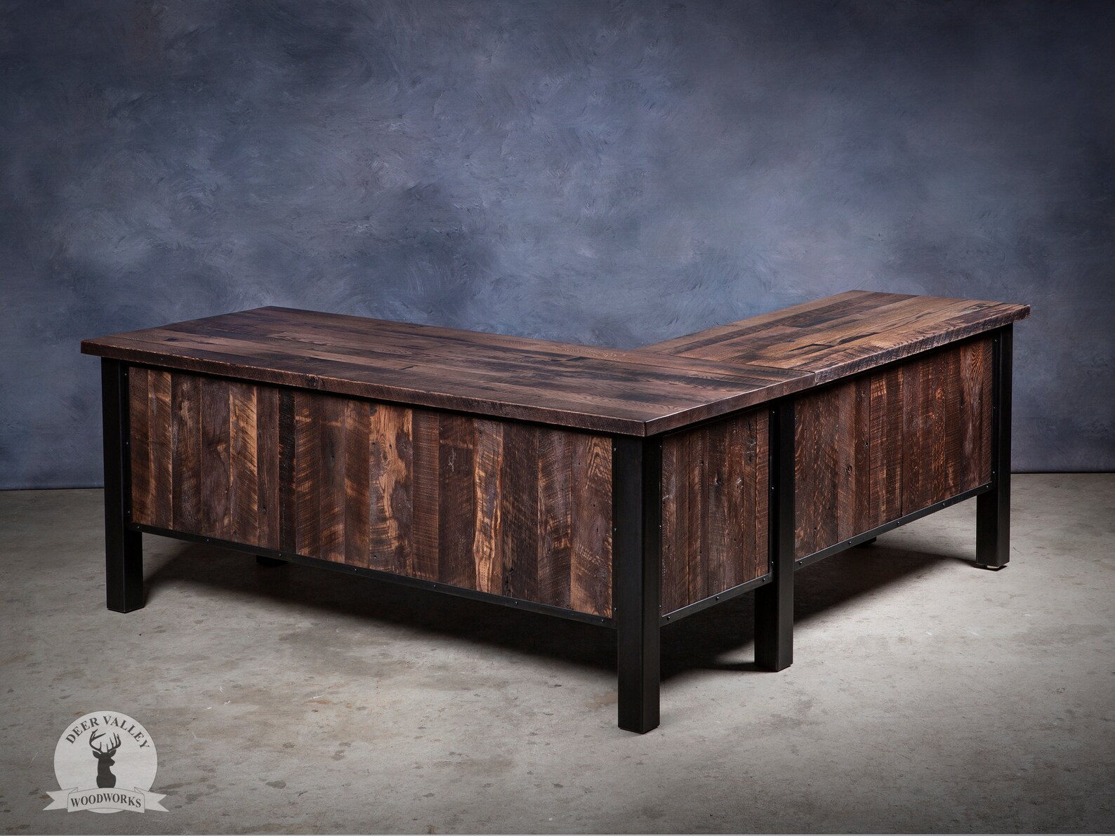 Barnwood L-shaped Desk, Rustic Corner Desk, Reclaimed Wood Office Desk ...