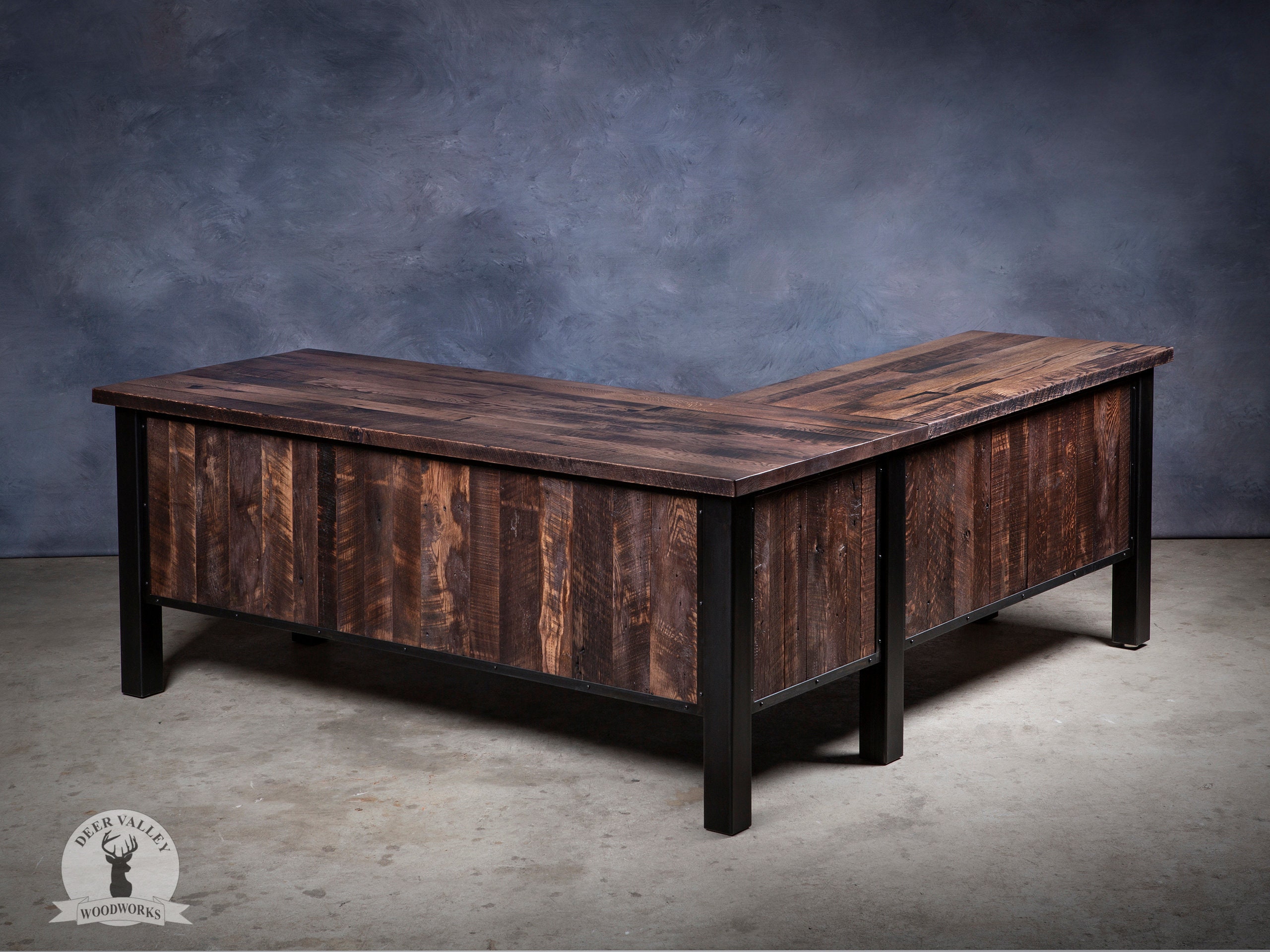 Barnwood L-shaped Desk, Rustic Corner Desk, Reclaimed Wood Office Desk ...