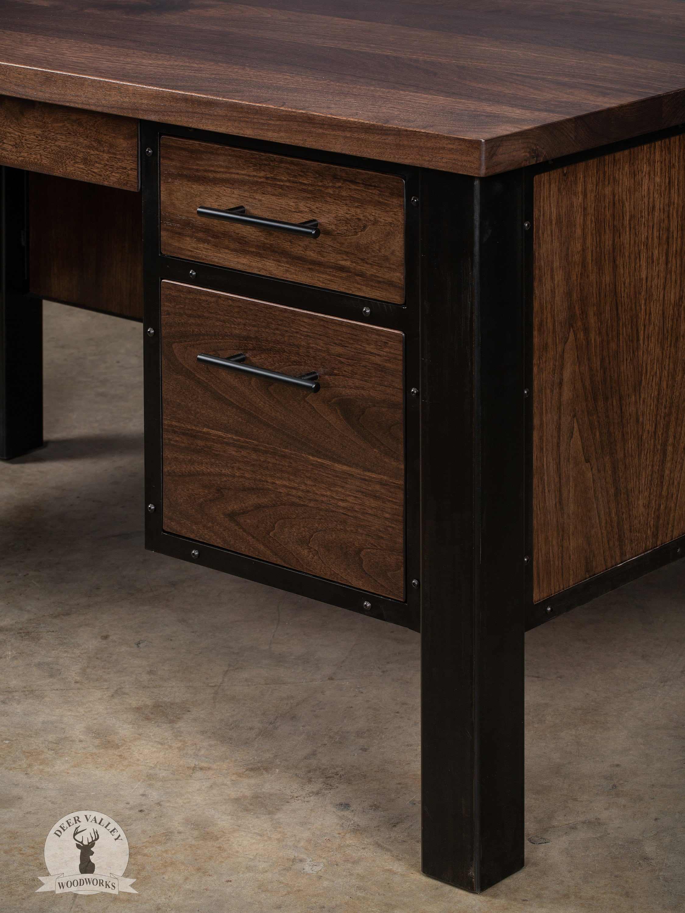 Walnut Executive Desk With Drawers, Modern Office Desk, Industrial Desk ...