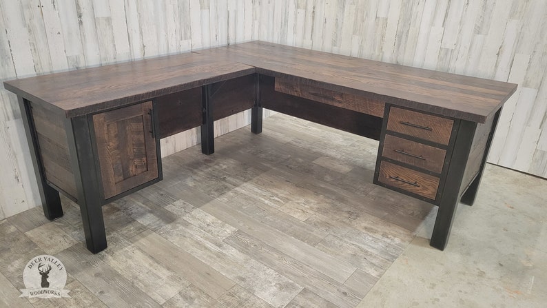 Reclaimed Wood L-shaped Desk, Rustic Corner Desk, Barnwood Office Desk ...