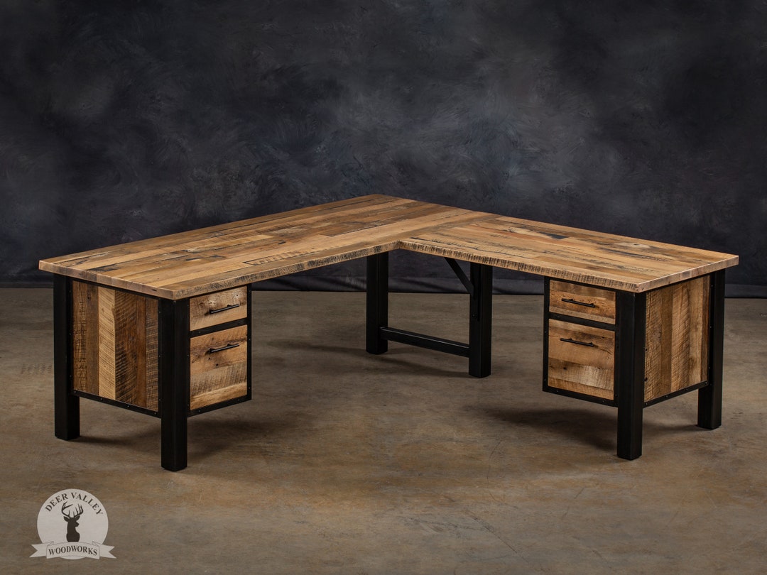 Rustic Reclaimed L-shaped Computer Desk, Corner Desk, Barnwood Office ...