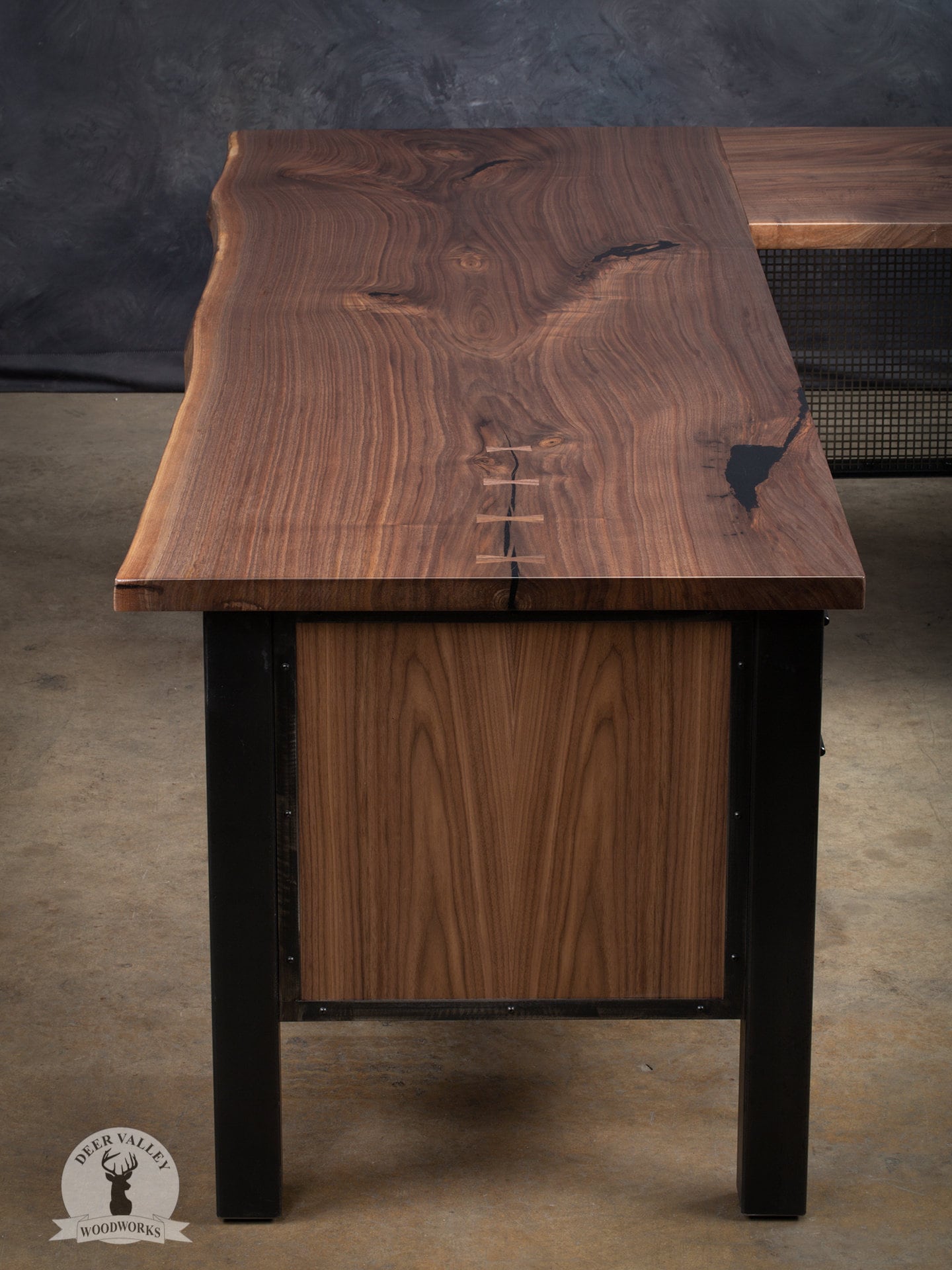 Live Edge Walnut Desk, Live Edge Slab Corner Desk, Industrial Modern L ...