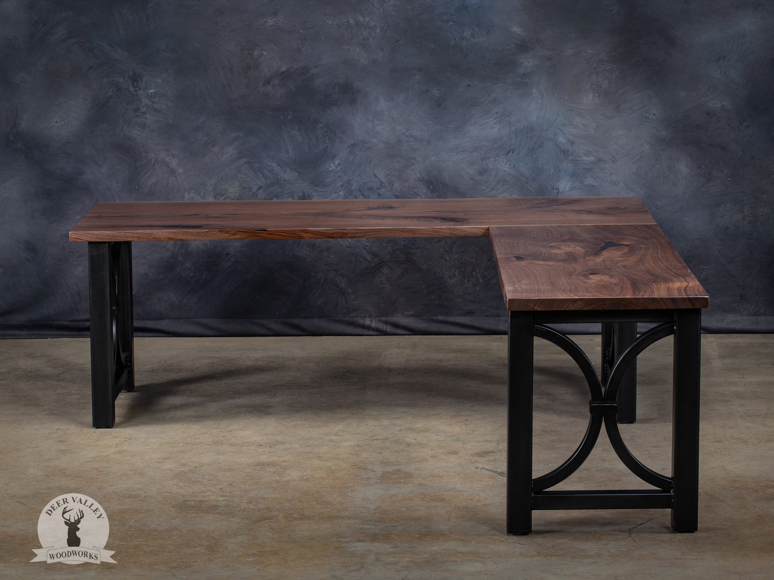 Live Edge Walnut Desk, Live Edge Slab Corner Desk, Industrial Modern L ...