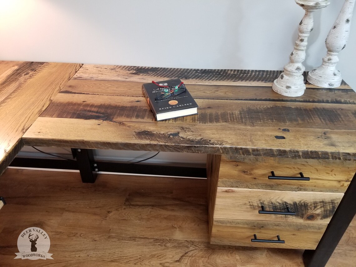 Reclaimed Wood Computer Desk, Rustic Corner Desk, Barnwood Office Desk ...