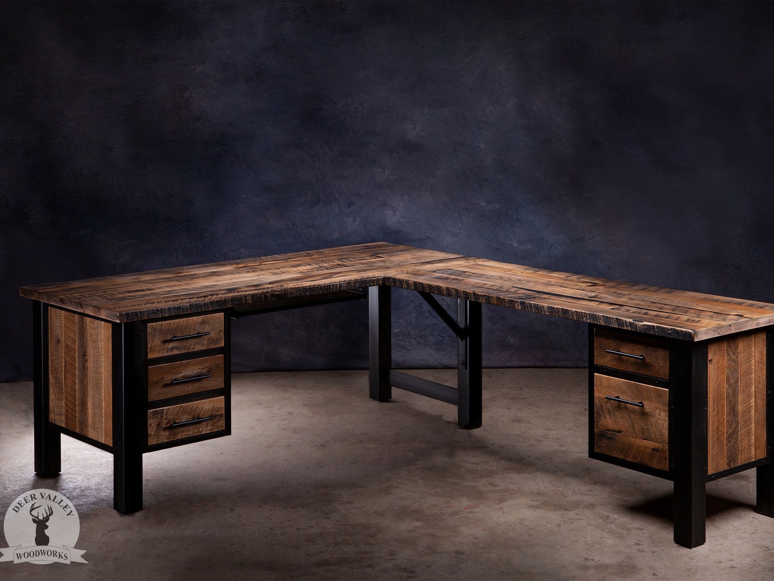 Reclaimed L-shaped Computer Desk, Rustic Corner Desk, Barnwood Office ...