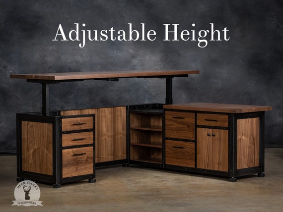Adjustable corner desk with shelves store