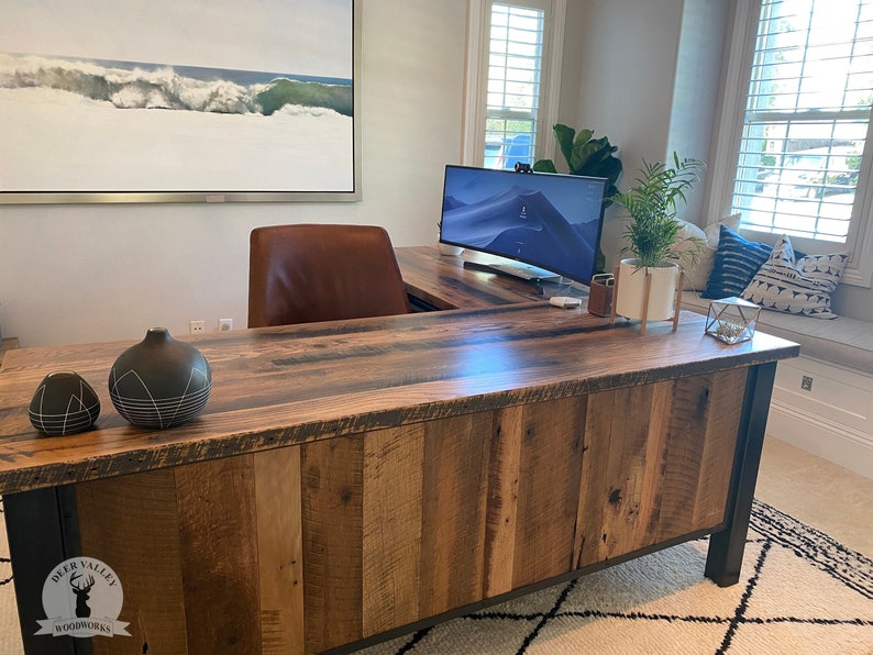 Reclaimed Wood L-shaped Desk Rustic Corner Desk Barnwood - Etsy