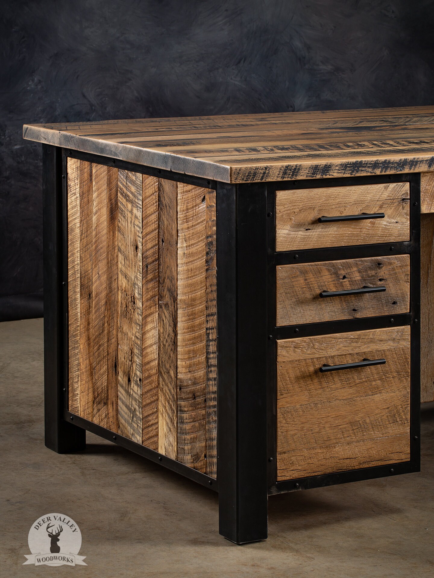 Reclaimed Wood Executive Desk With Storage, Office Computer Desk ...