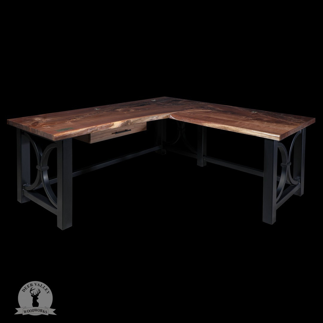 Live Edge Walnut Desk Live Edge Slab Corner Desk Industrial - Etsy