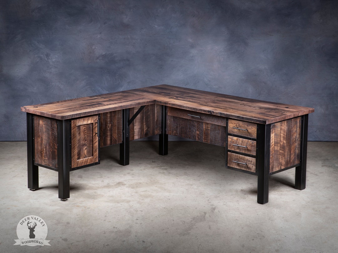 Barnwood L-shaped Desk, Rustic Corner Desk, Reclaimed Wood Office Desk ...