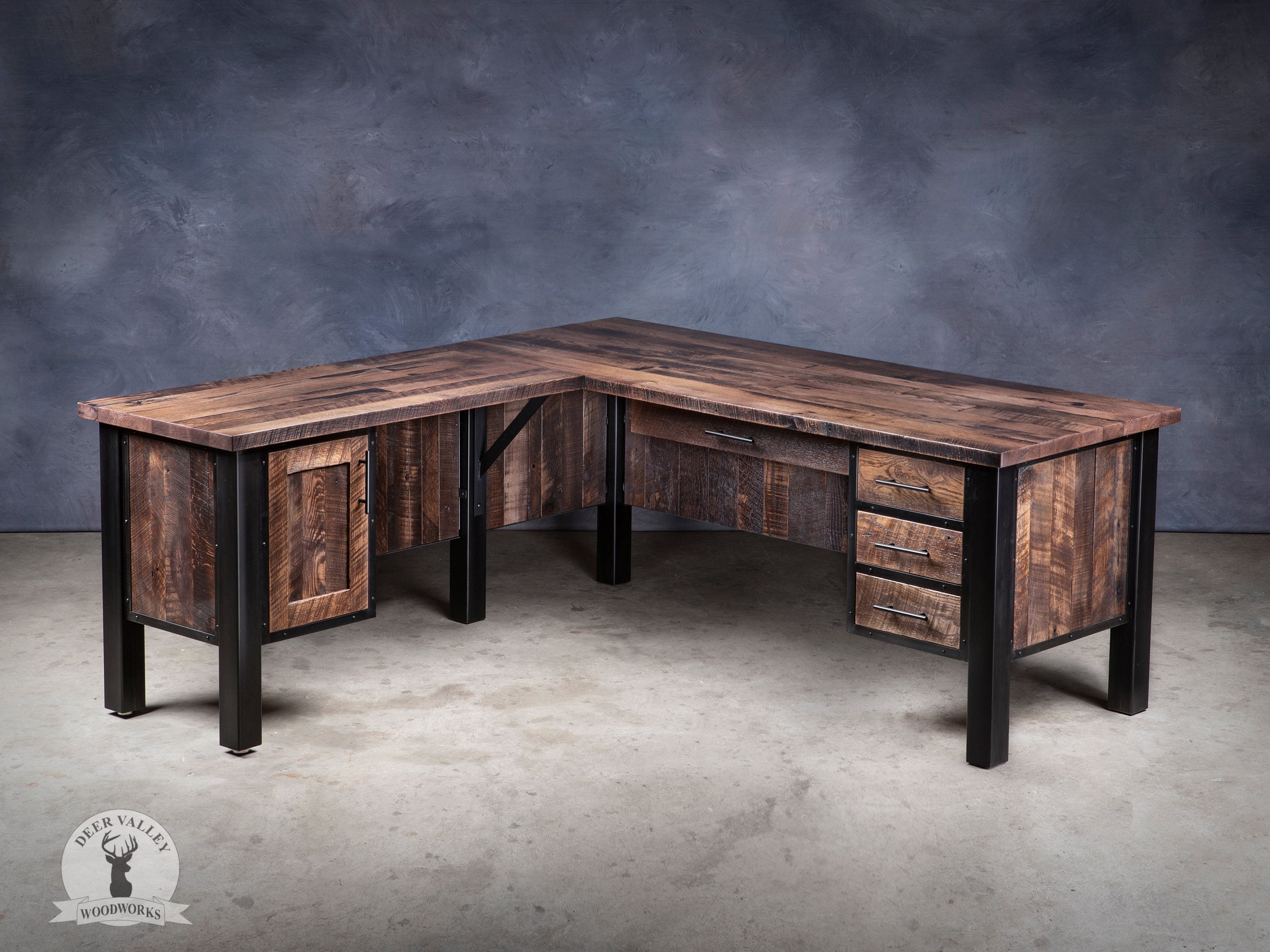 Barnwood L-shaped Desk, Rustic Corner Desk, Reclaimed Wood Office Desk ...