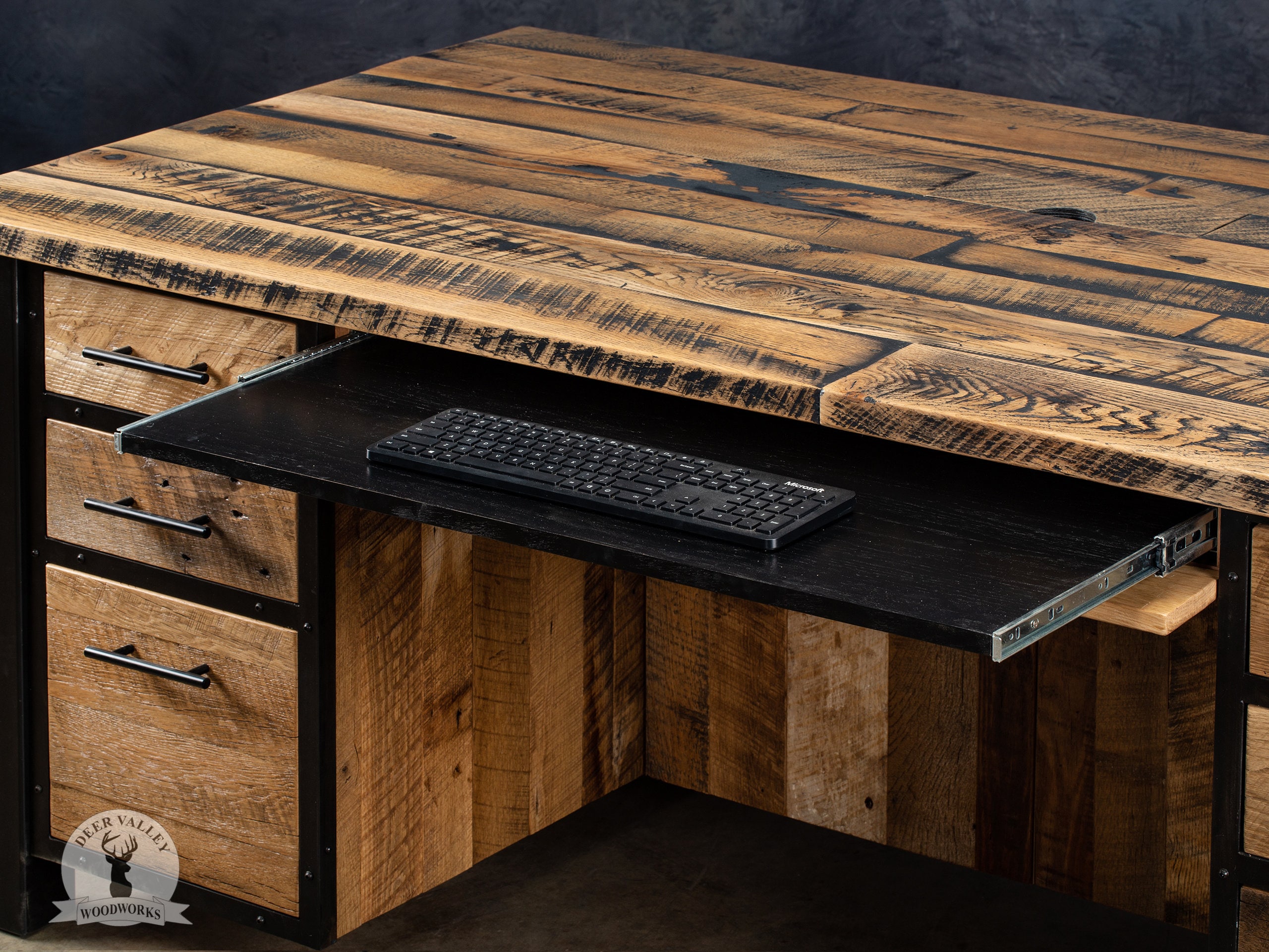 Reclaimed Wood Executive Desk With Storage, Office Computer Desk ...