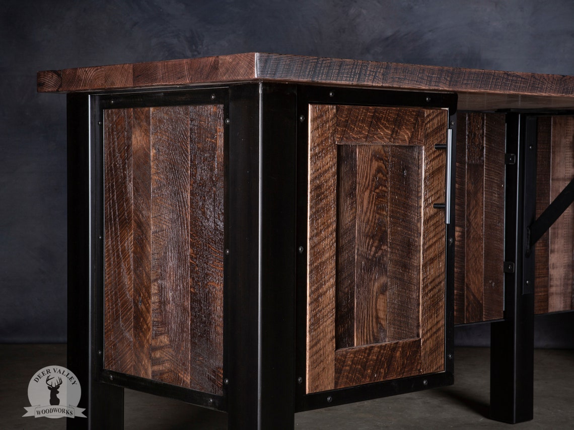 Barnwood L-shaped Desk, Rustic Corner Desk, Reclaimed Wood Office Desk ...